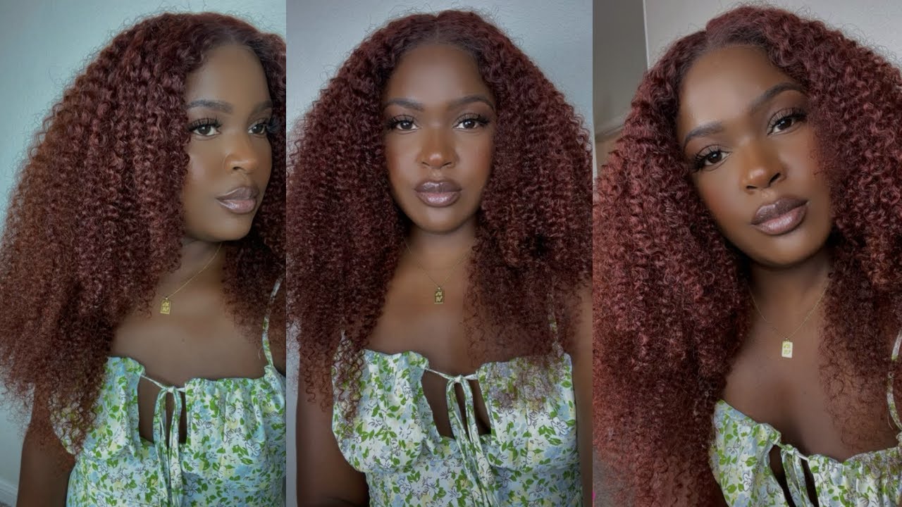🔥Flaming Reddish Brown Curly Full Lace Wig Tutorial | Glueless Wig ...
