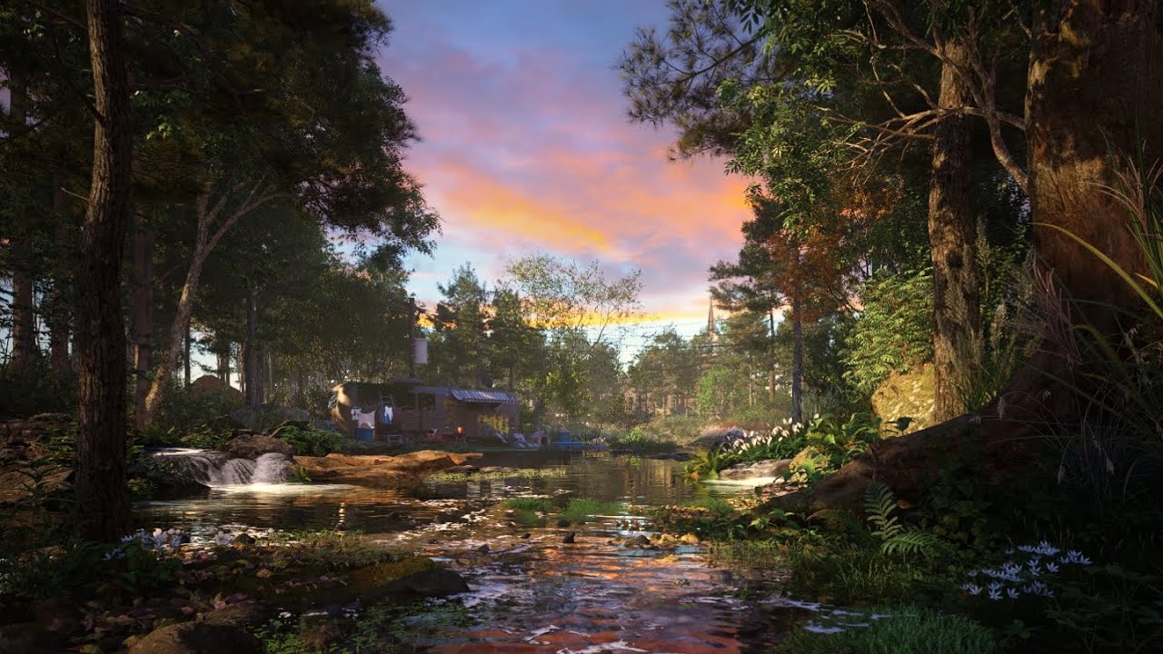 CGSOREAL - Creek Falling water Scene D5 Render - YouTube
