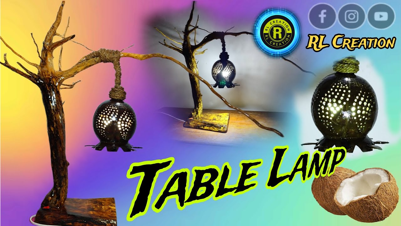 Eco-Friendly Table Lamp: Crafted from Coconut Shells and Natural Tree ...