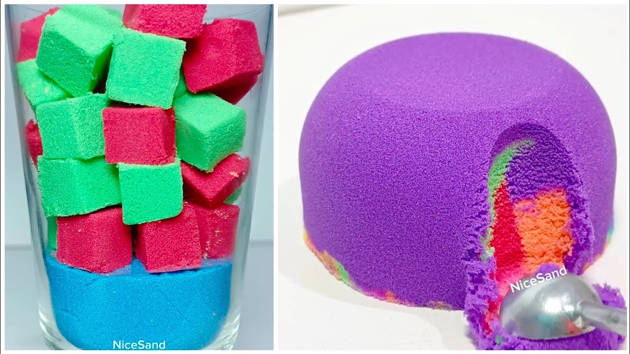 Satisfying and relaxing kinetic color sand 22 Drop and cutting ASMR ...