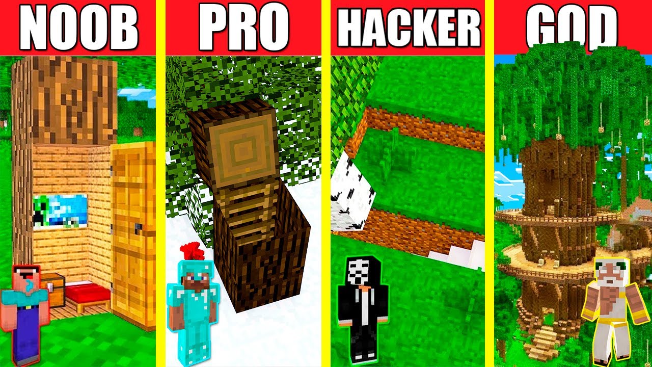 Minecraft Battle: INSIDE TREE HOUSE BUILD CHALLENGE - NOOB vs PRO vs ...