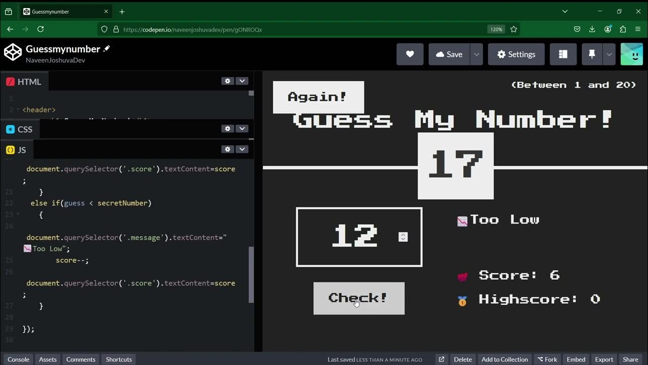 JavaScript DOM Manipulation Tutorial: 'Guess The Number' Game Project | PART-3 |#java #coding ...