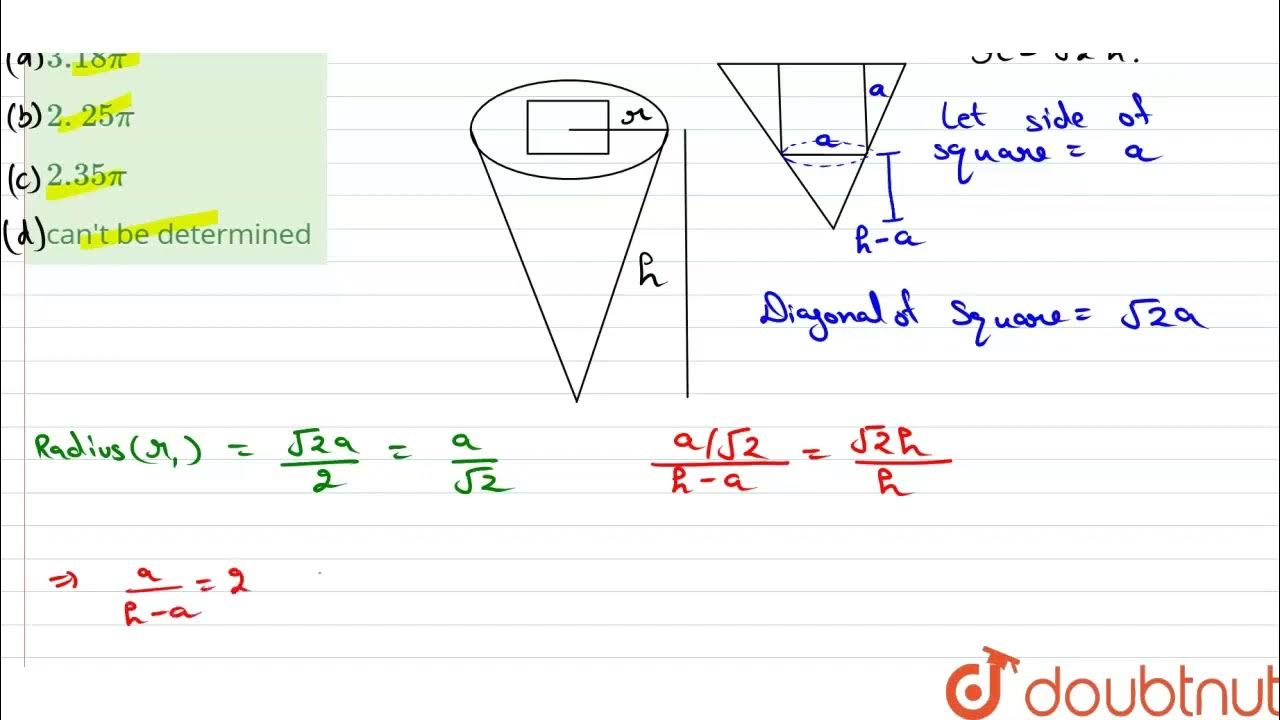 The radius of a cone is √2 times the height of the cone. A cube of maximum possible volume is cu ...