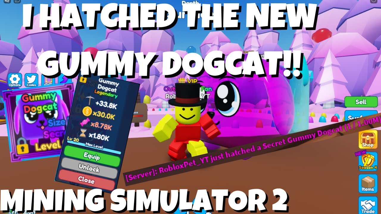 I HATCHED THE NEW GUMMY DOGCAT SECRET PET!! | Mining Simulator 2 ...
