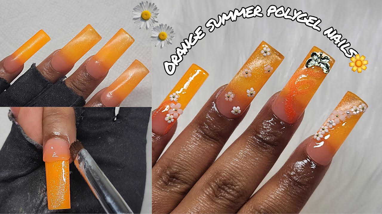 ORANGE SUMMER POLYGEL NAILS 🌸| NAIL TUTORIAL | - YouTube
