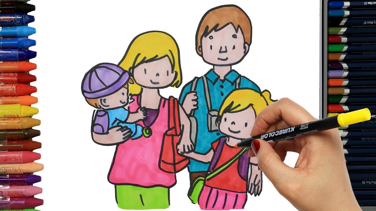 How to draw Family | Colors | Drawing and Painting | How to color ...