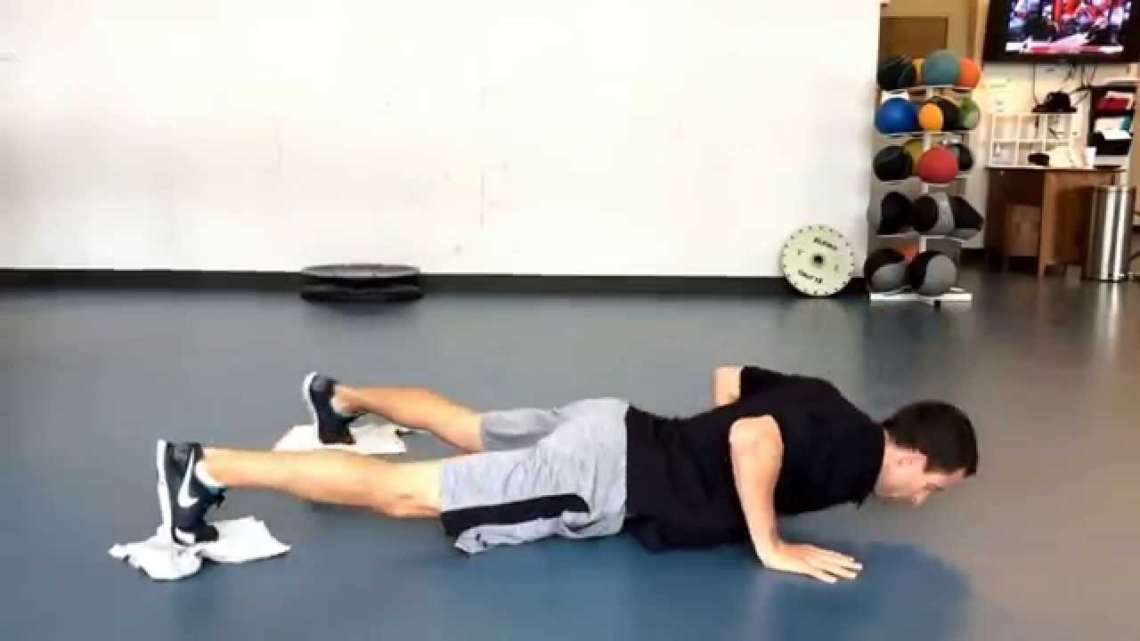 Towel push ups with single leg ABD ADD - YouTube