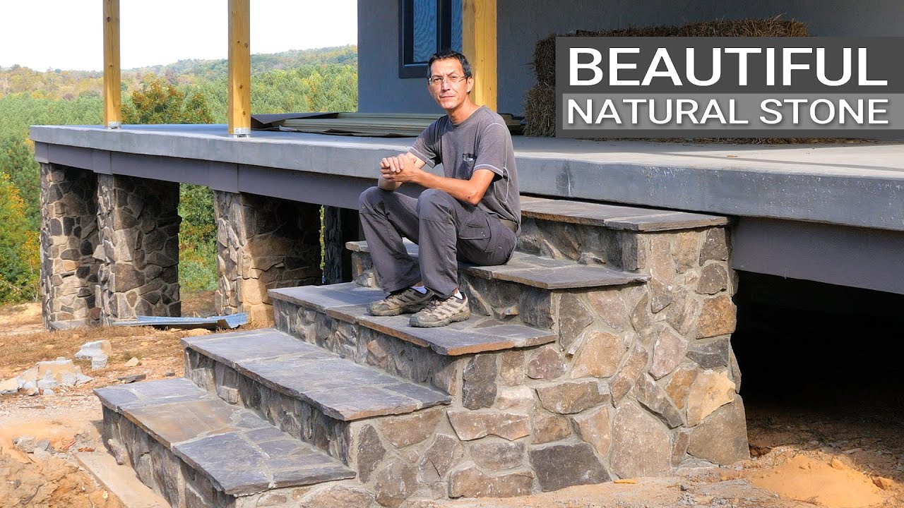 Installing Natural Virginia Fieldstone Veneer on Steps & Columns - YouTube