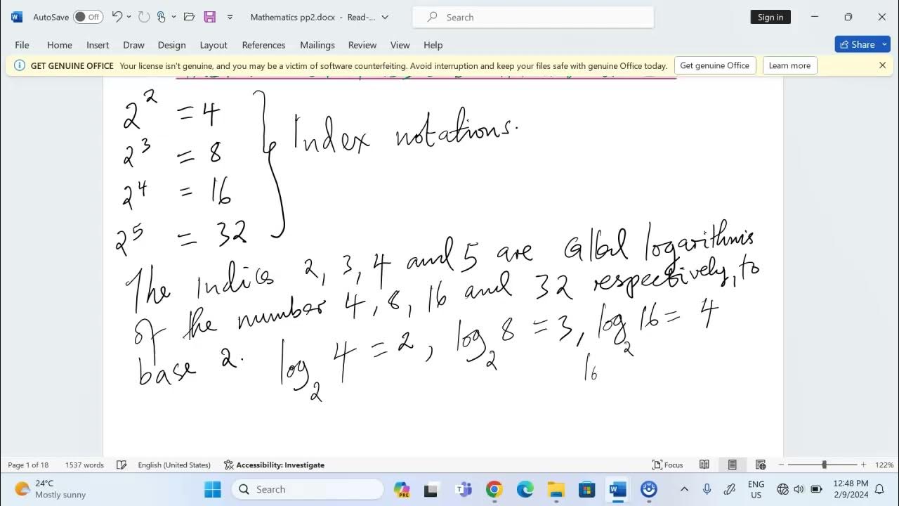 INDEX NOTATION AND LOGARITHM FORM. FORM 2 MATHEMATICS - YouTube