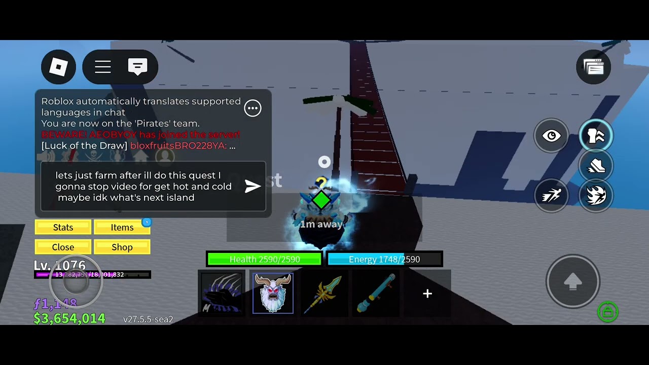 Grinding with the yeti fruit in blox fruits - YouTube