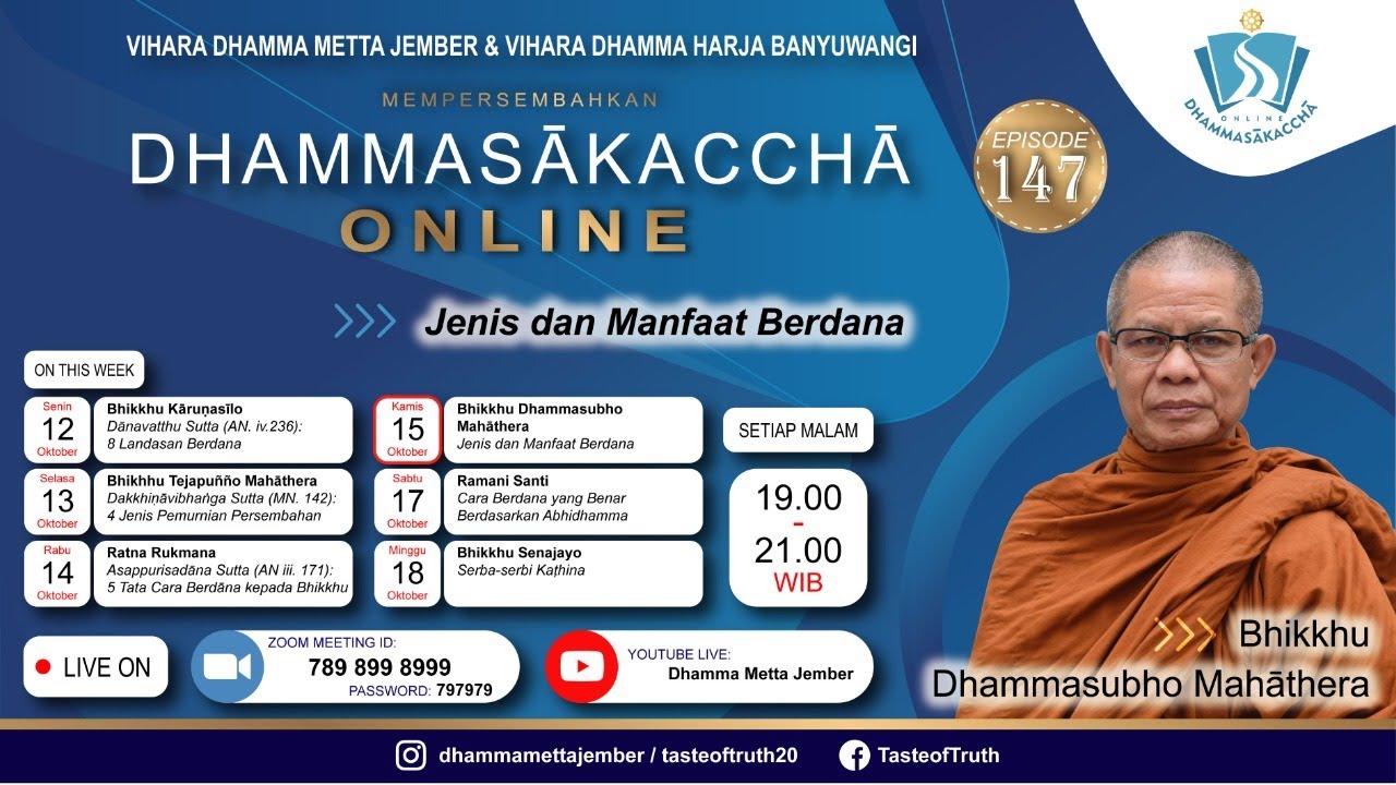 Jenis dan Manfaat Berdana || Bhikkhu Dhammasubho Mahāthera - YouTube