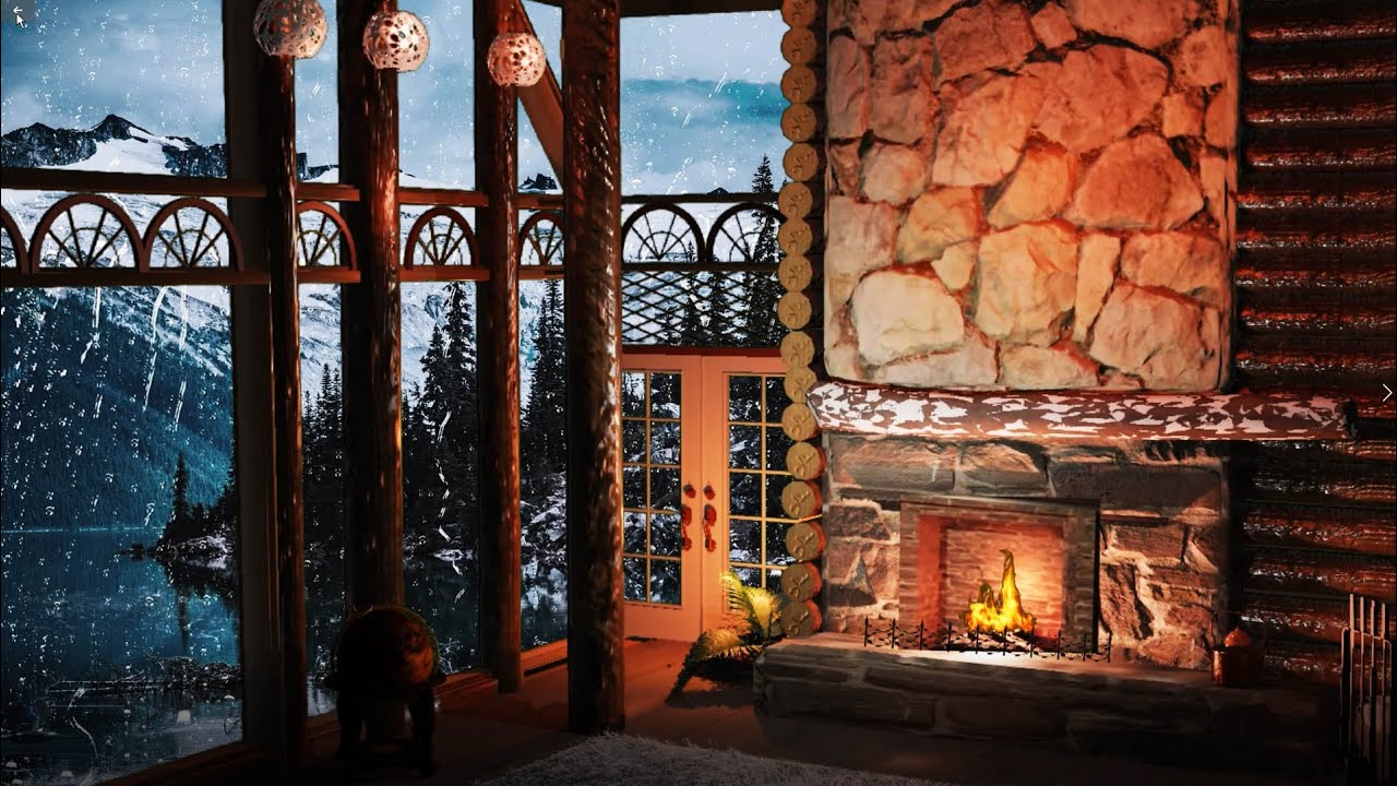 3 hours calm fireplace sounds cozy ambience burning cracking log rain ...