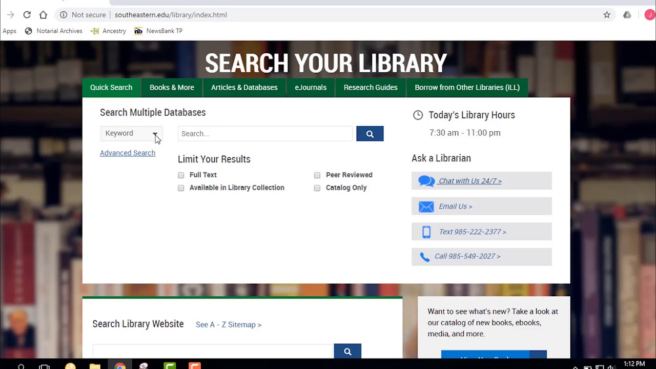 Intro to Sims Library homepage and Quick Search - YouTube