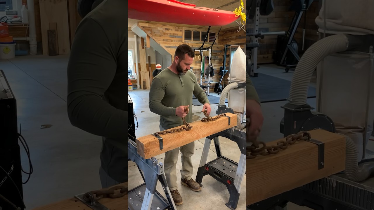 Starting on a Rustic Light Fixture. Salvaged Beam, Old Chain, Scrap ...