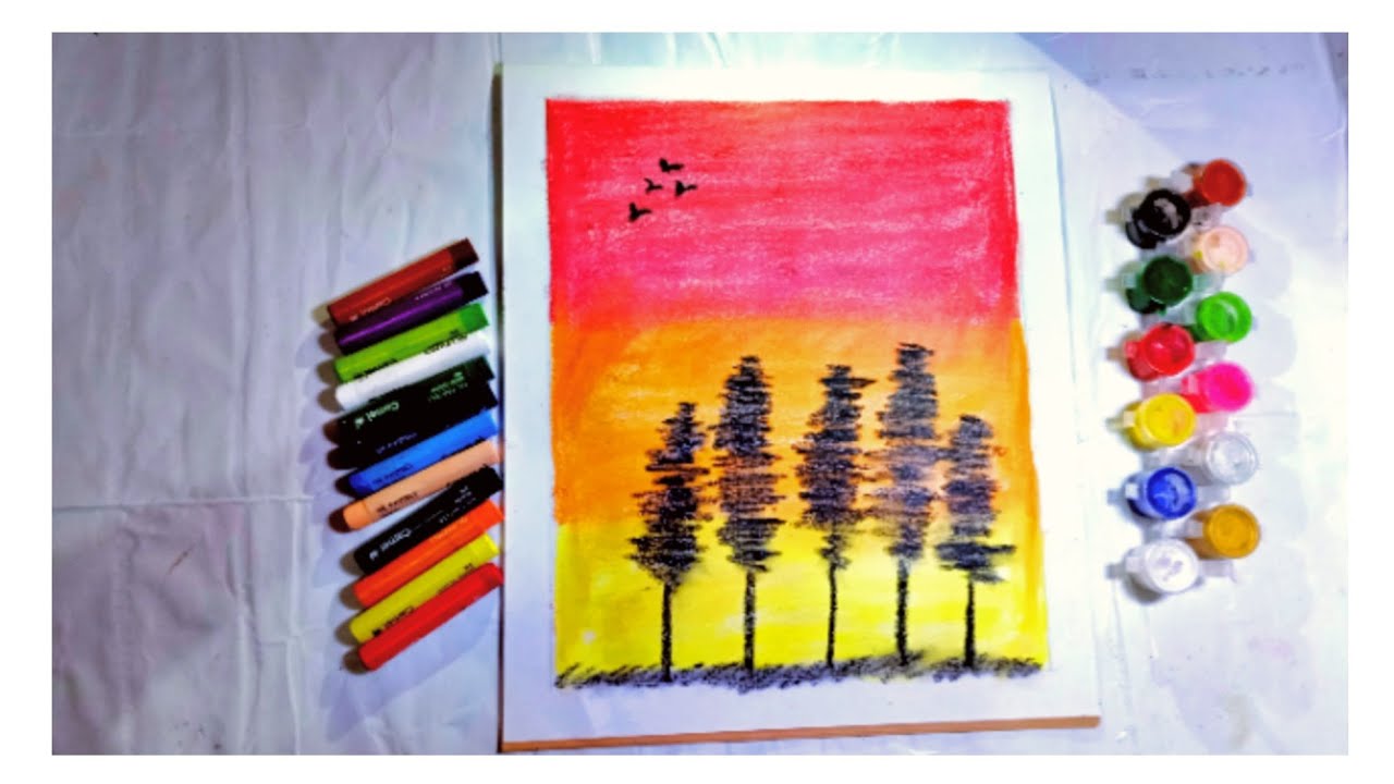 Very easy oil pastel color penting/how make beautiful drowing and ...