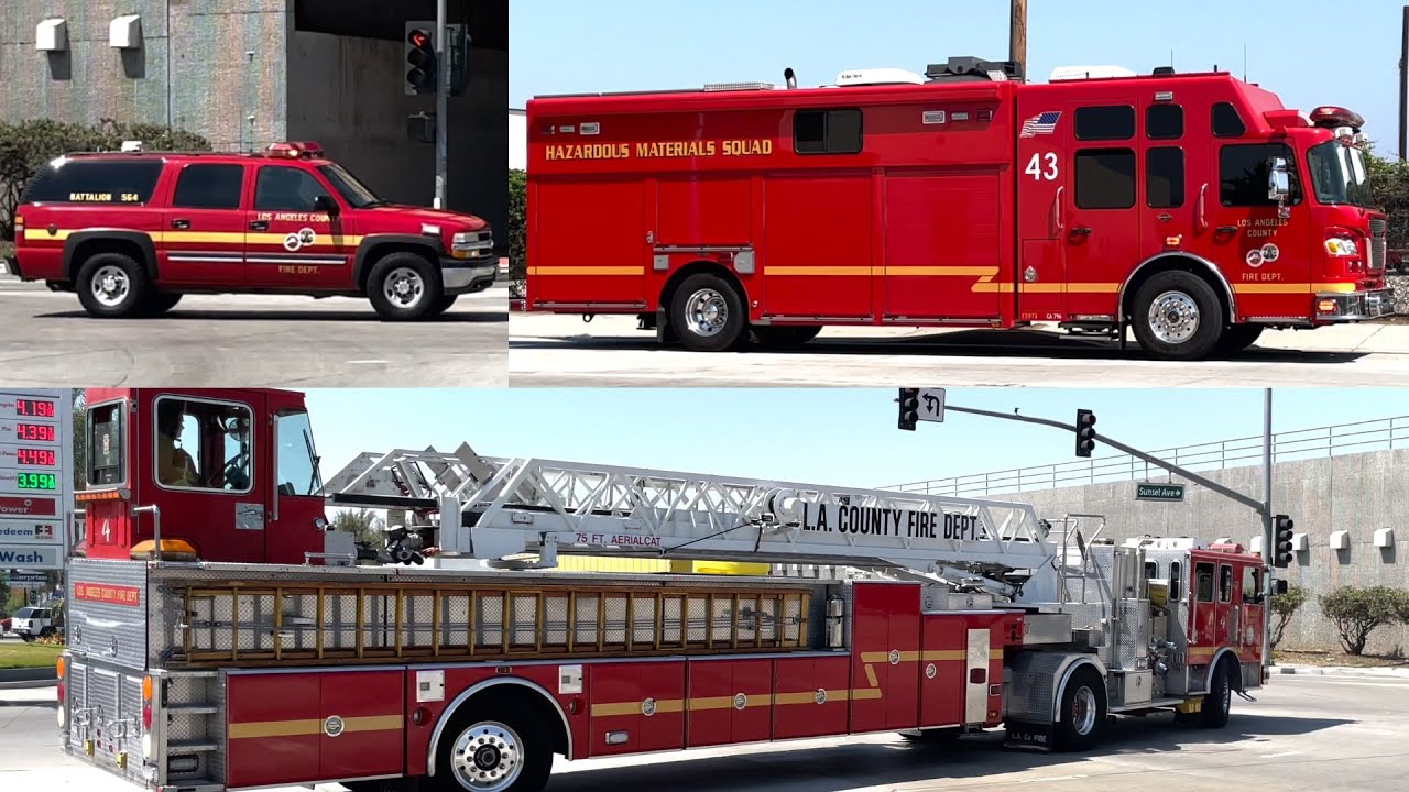 LACoFD Quint 4 & Battalion 10 Responding Code 3 & *NEW* HazMat 43 On Scene of a Commercial Fire ...