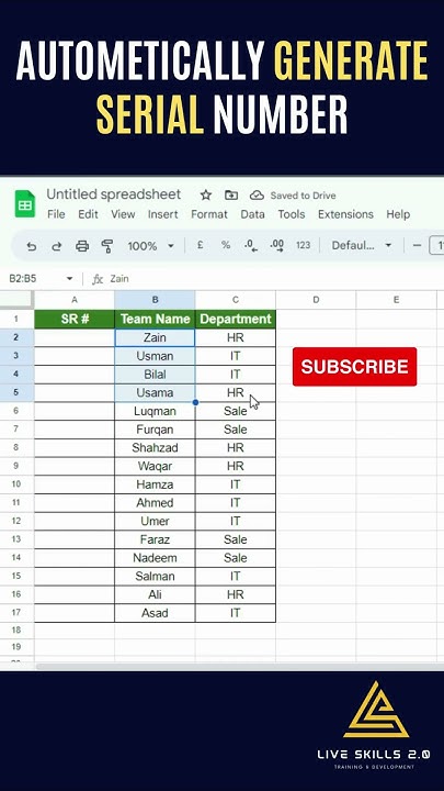 Automatically Generate serial number in Google Sheet | #shorts #youtubeshorts #googlesheets ...