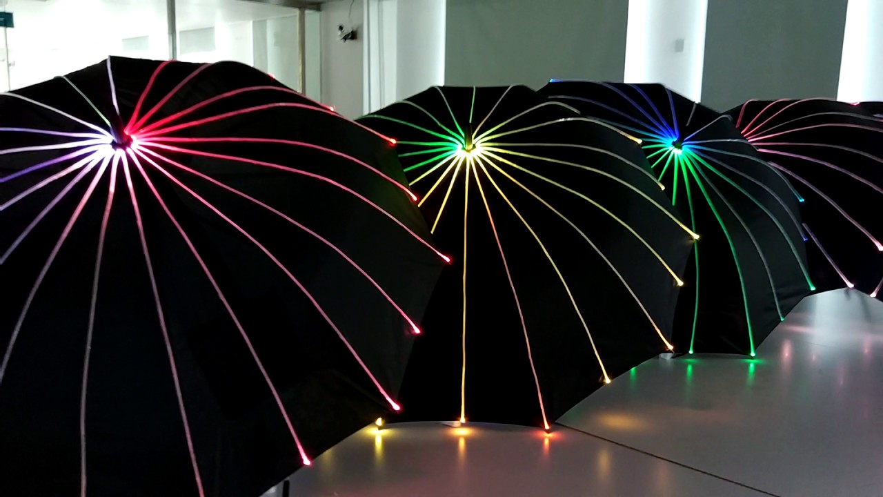 Rainbow Color- Programmed LED Light up Fiber Optic umbrella with Handle ...