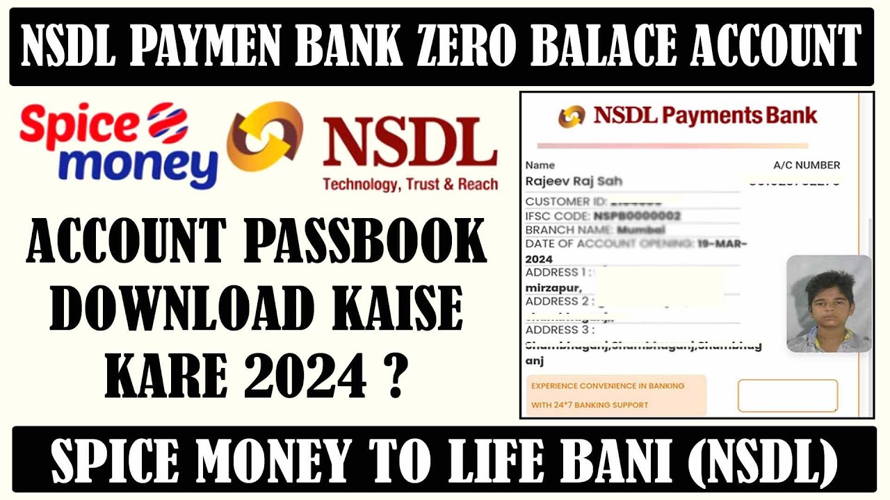 Spice Money New Update | NSDL Payment Bank Free Passbook Download 2024 ...