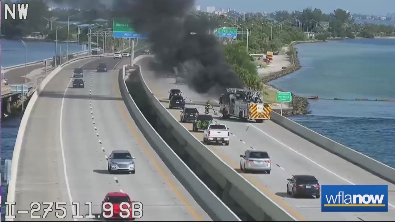 Vehicle catches fire on Sunshine Skyway Bridge - YouTube