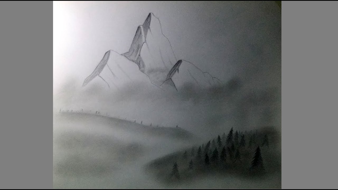 How to Draw a Simple Misty Mountain | Drawing For Beginners - YouTube
