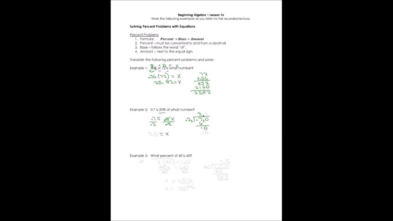 50 Solving Percent Problems with Equations - YouTube