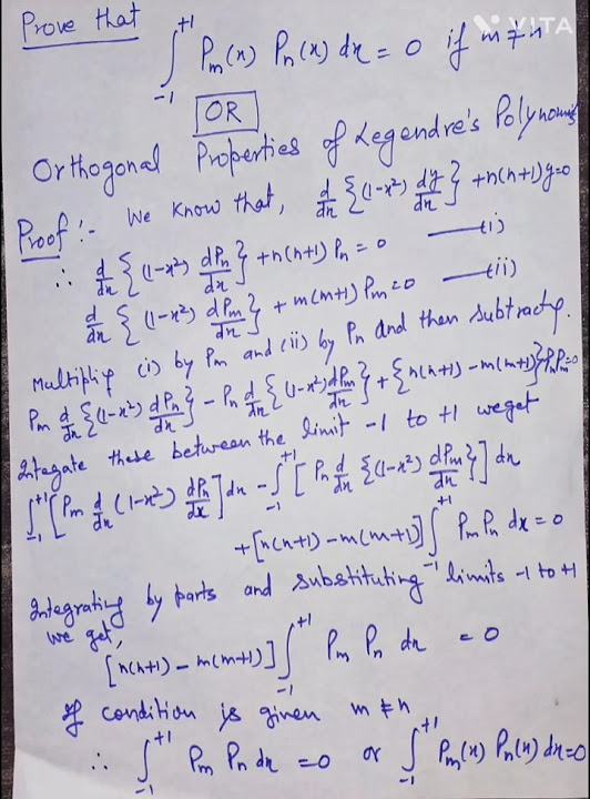 Prove that :-Orthogonal Properties of Legendre'sPolynomials. #Maths # ...