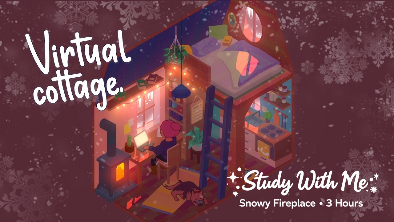 Cozy Fireplace Winter Ambience ️ 3 Hours in Virtual Cottage (Study ...