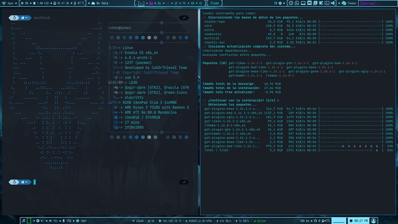 Exodia OS home, edición con bspwm muy personalizado. - YouTube