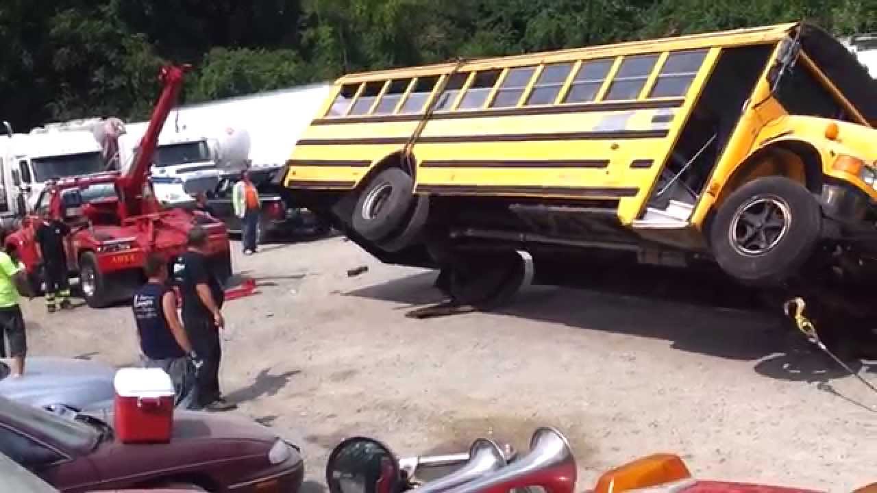 Overturned school bus - YouTube