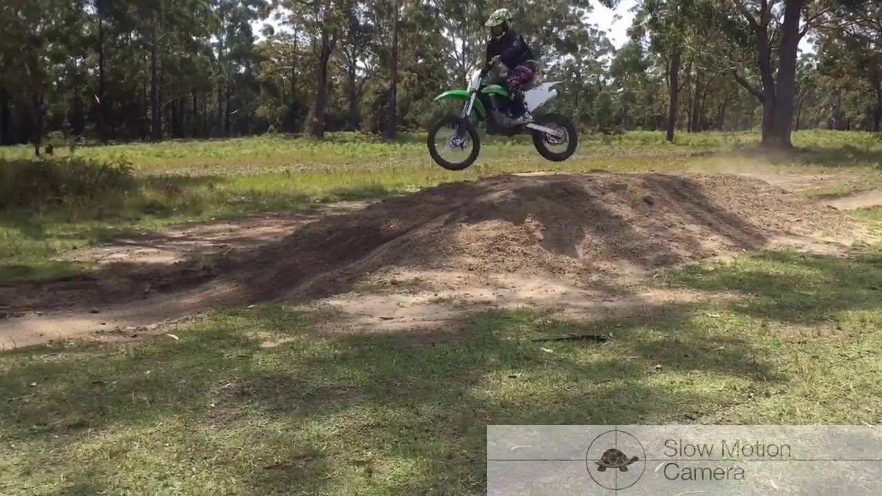 85cc Kawasaki KX whip and leg out slow mo - YouTube
