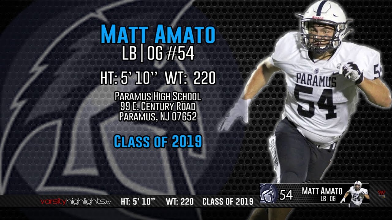 Matt Amato 2018 Senior Midseason Highlights (LB | OG | Paramus Spartans ...