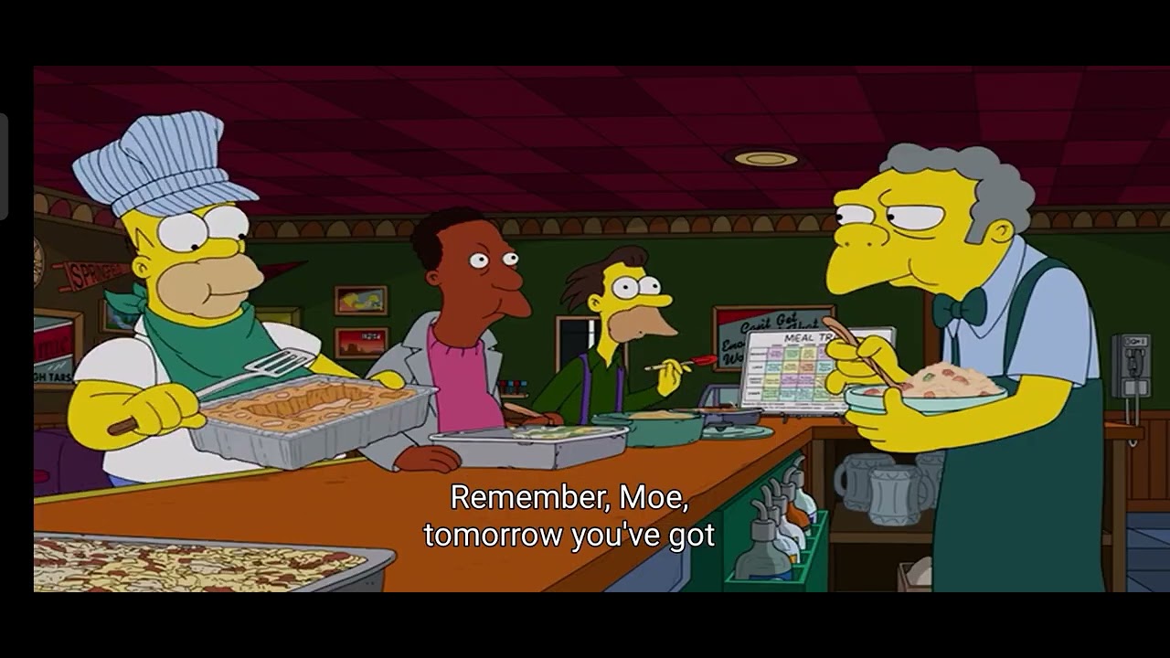 The Simpsons | Homer meal train scam at Moe's tavern - YouTube