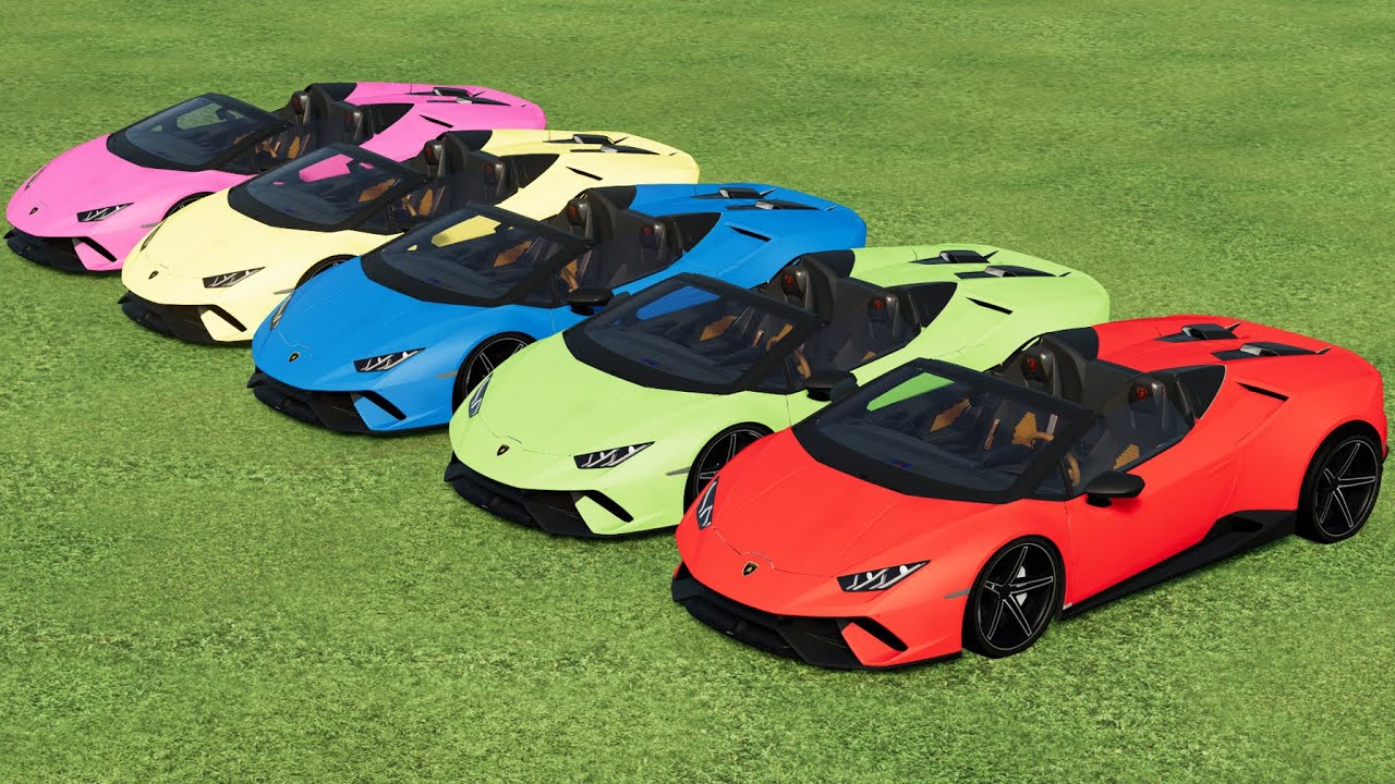 TRANSPORTING COLORED CARS LAMBORGHINI HURACAN SPIDER WITH MAN TRUCK ...