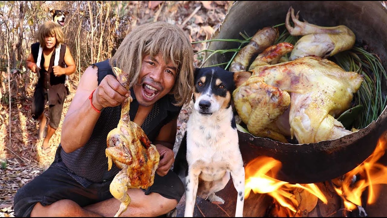 Technology Skills Food - Amazing Frying Recipe Chicken in forest - eat ...