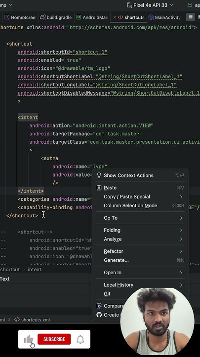 Create an Android app shortcut in Android Mobile and shortcut action Intent navigation. #android ...
