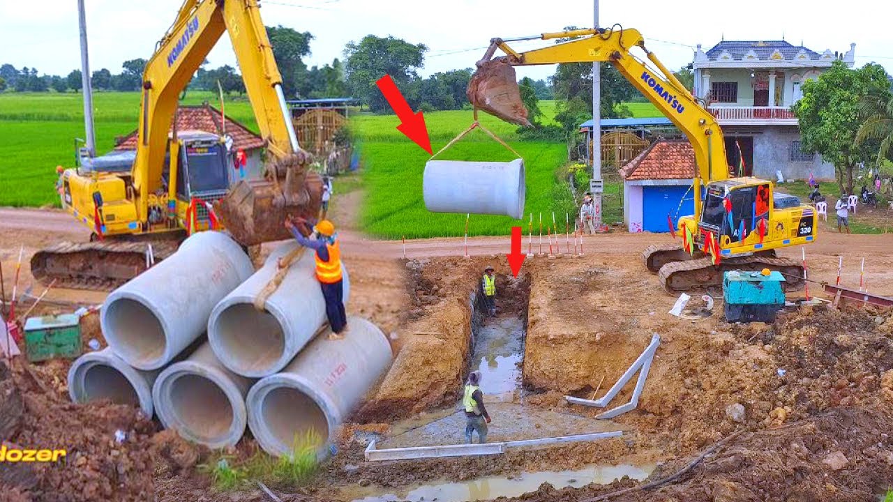 Best expert action of laying road drainage to drain flood water - YouTube