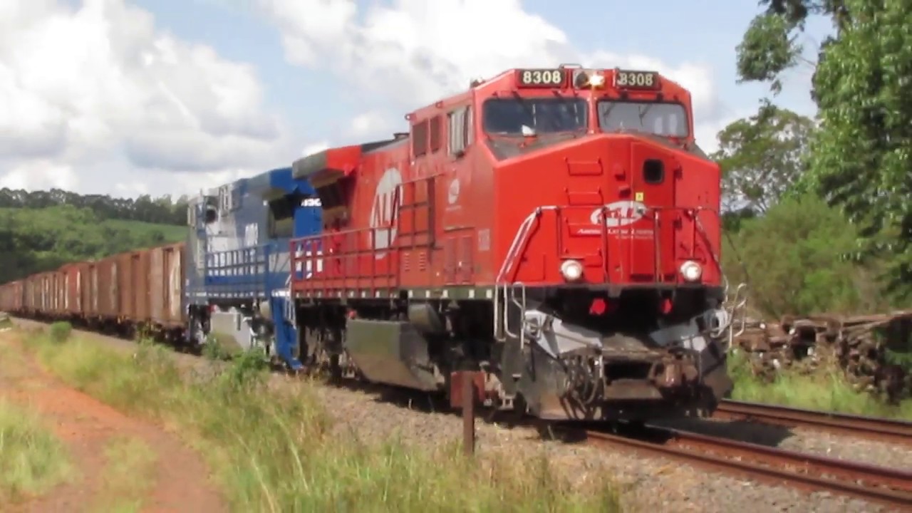 Trem com dupla de DASH-9 #8308 ALL e #8307 RUMO passando direto pelo pátio de LBJ 20/02/2020 ...