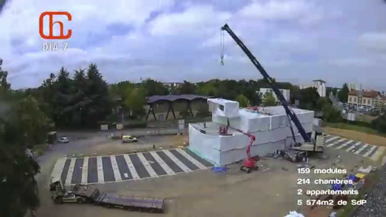 Timelapse construction batiment par module à Pau - YouTube