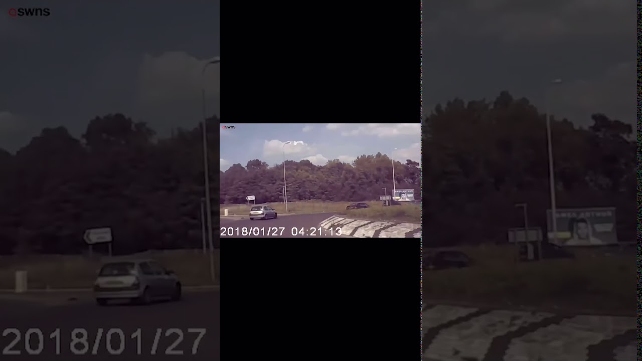 VAN JUMPS OVER ROUNDABOUT - Dashcam footage - YouTube