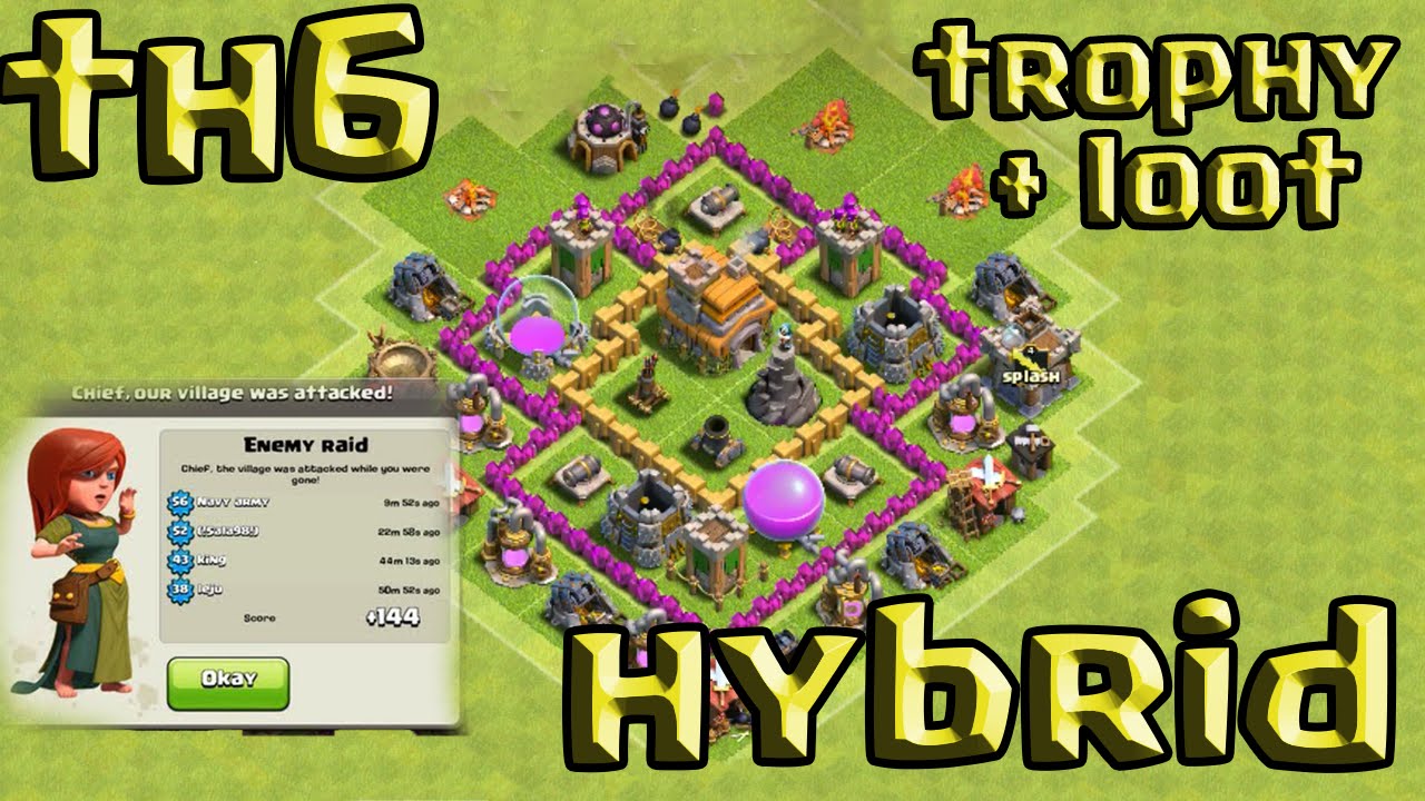 Clash of Clans Town Hall 6 Defense (CoC TH6) BEST Hybrid Base Layout ...