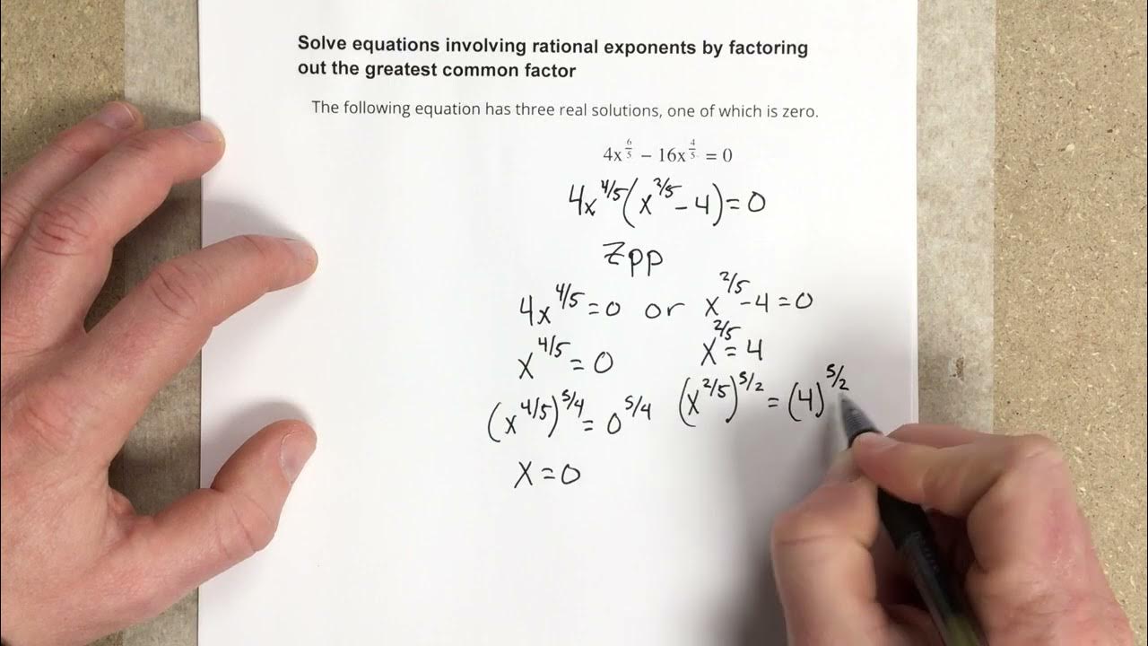Solve equations involving rational exponents by factoring out the ...