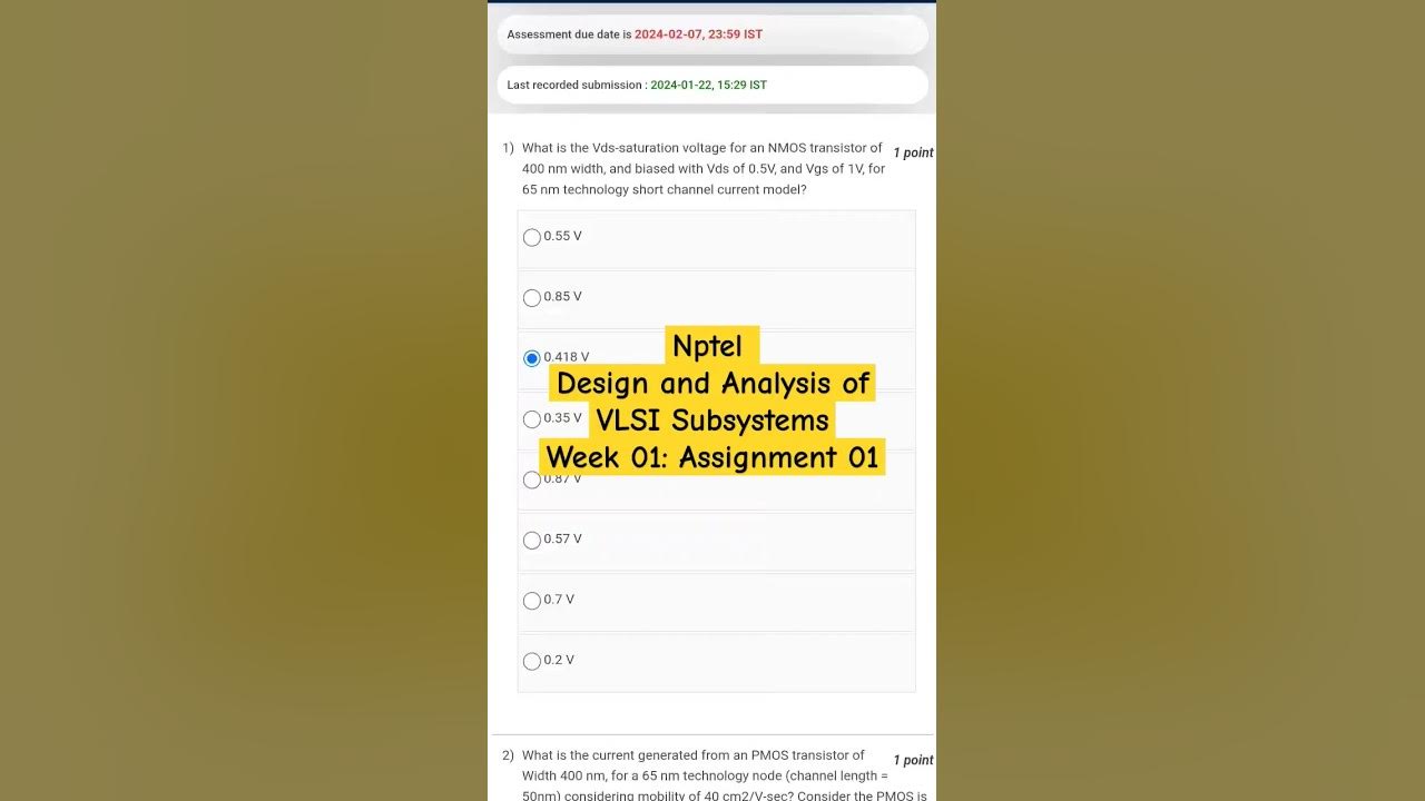 NPTEL | Design and Analysis of VLSI Subsystems | Week 01: Assignment 01 | nptel answers | #nptel ...
