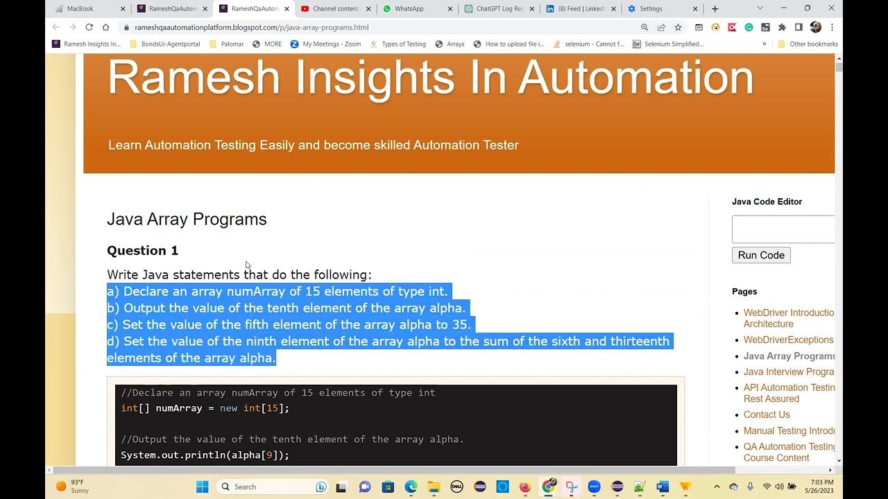 Corejava Array Programs May 26 2023 Youtube