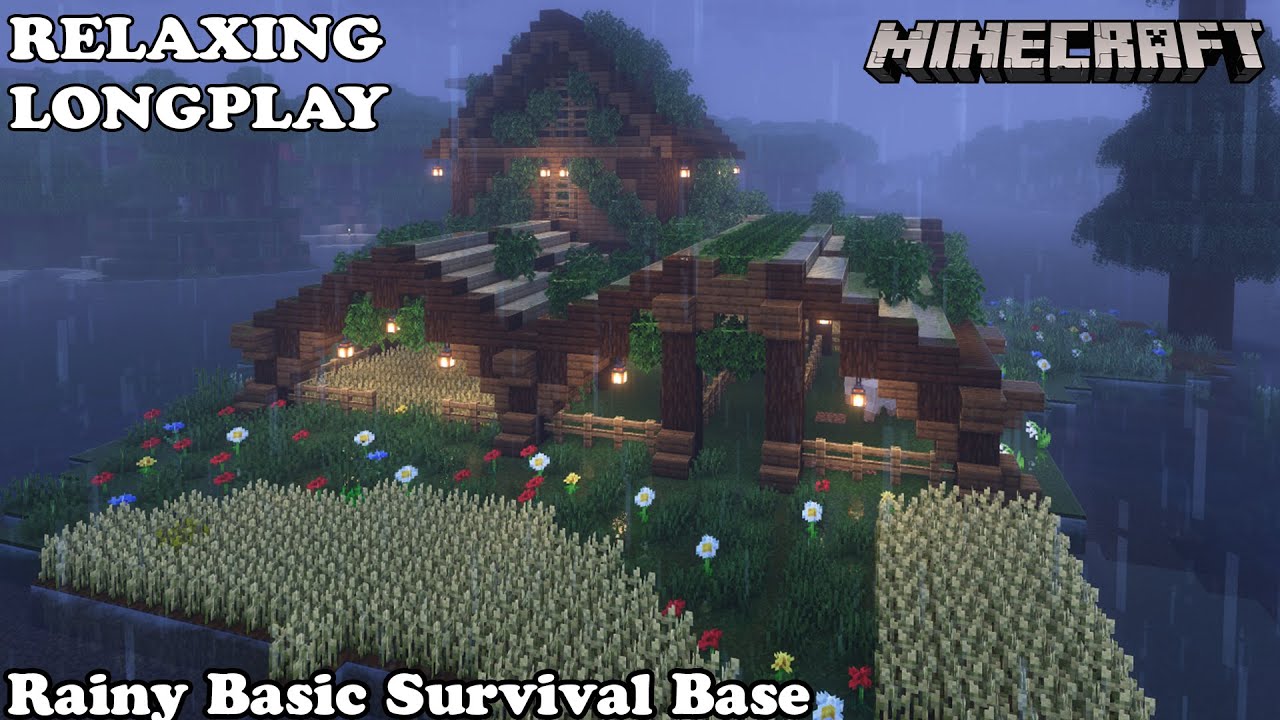 Minecraft Relaxing Longplay - Rainy Basic Survival Base - Cozy Cottage ...