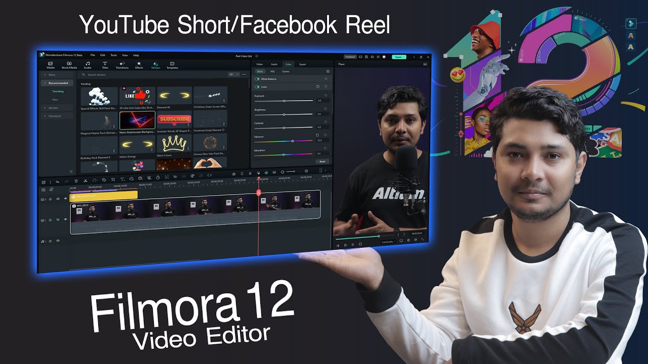 Filmora 12 Video Editing Tutorial For YouTube Shorts/Facebook Reels in Bangla - YouTube