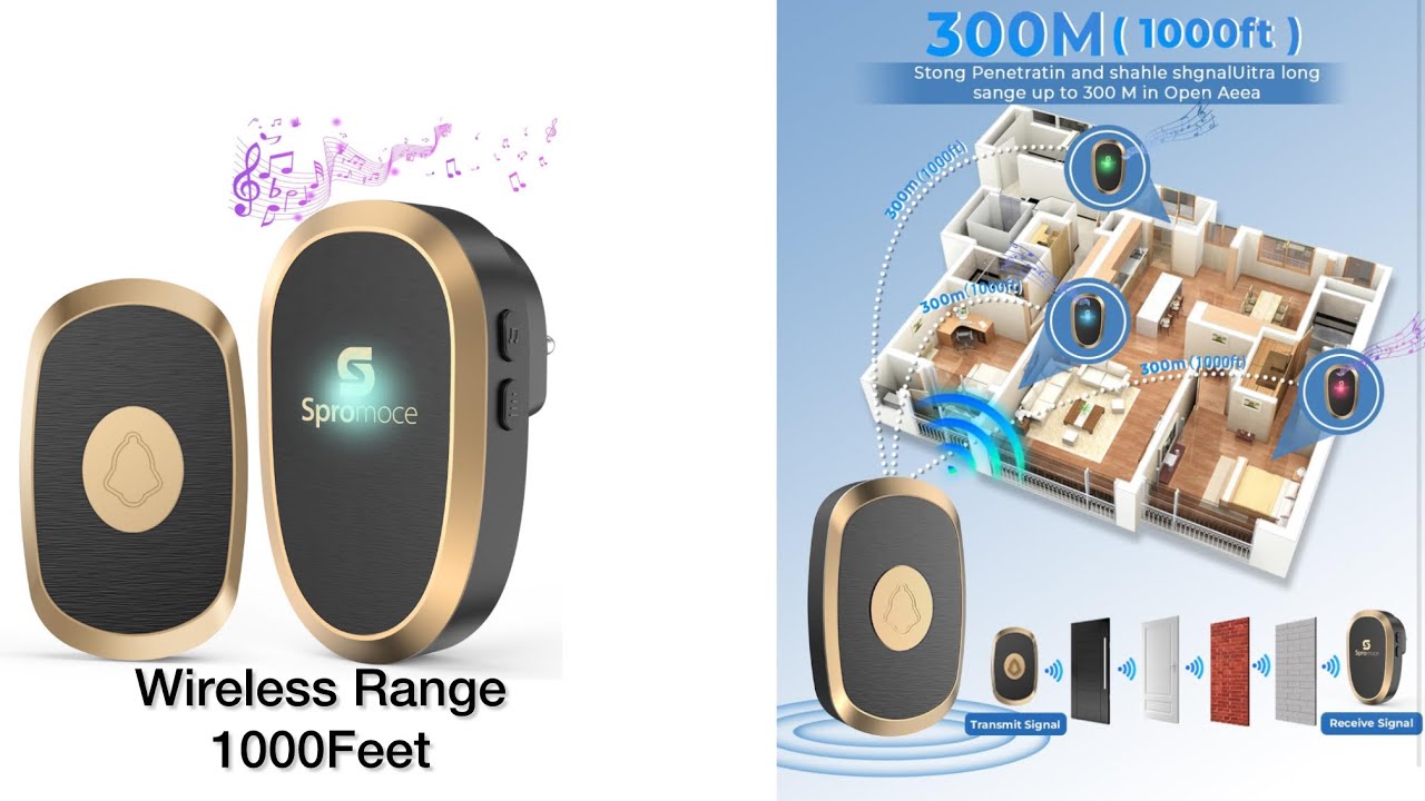 Spromoce Wireless Door Bell for Home, 1000Ft Long Range Calling Bell ...