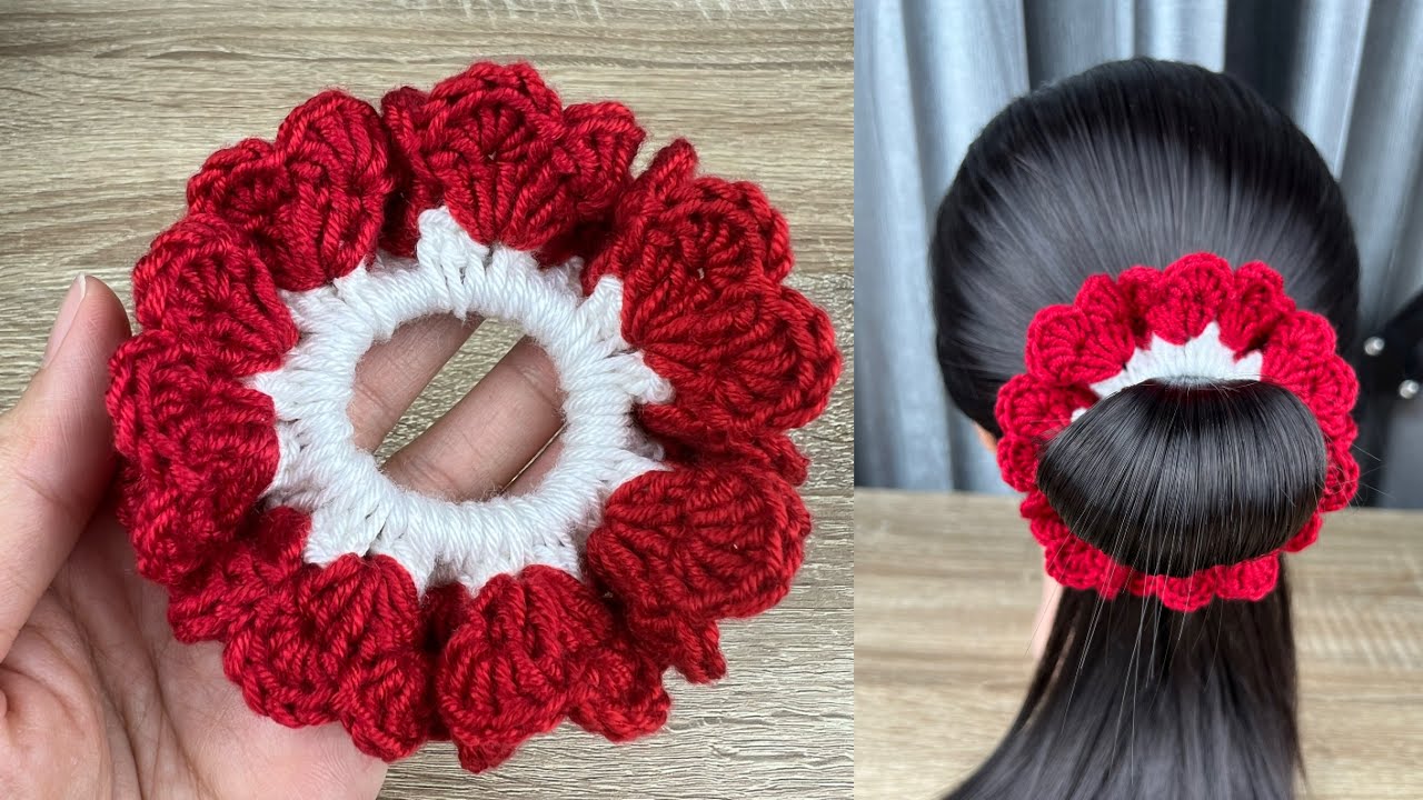 Very Cute !!! Crochet Love Heart Scrunchies . Crochet Scrunchies ...