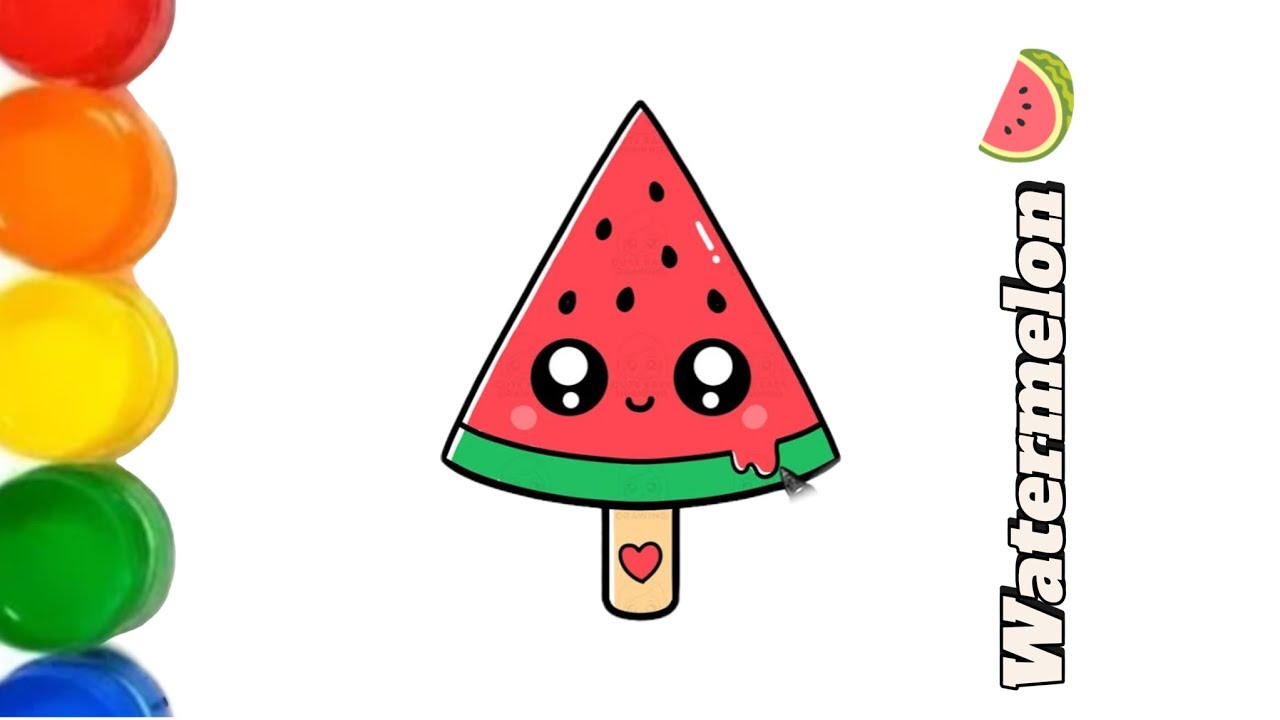 How to Draw a Cute Watermelon Ice Cream - Easy Step by step for Kids ...