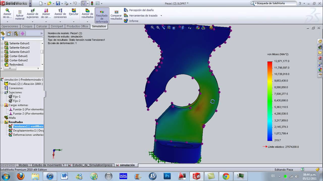 Simulación en solidworks (Estática) parte 2 - YouTube